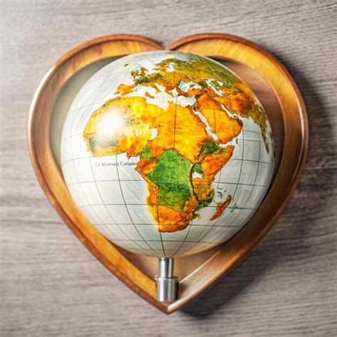A Heart Shaped Globe With A Wooden Frame And A Wooden Frame Premium