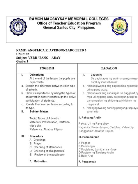 Lesson Plan Mtb Activity Pdf