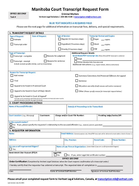 Fillable Online Manitoba Court Transcript Request Form Fax Email Print Pdffiller