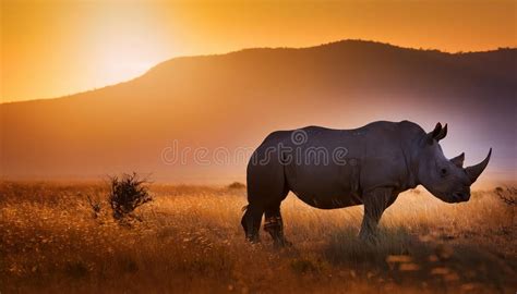 Majestic Southern White Rhino In Early Morning Light Majestically