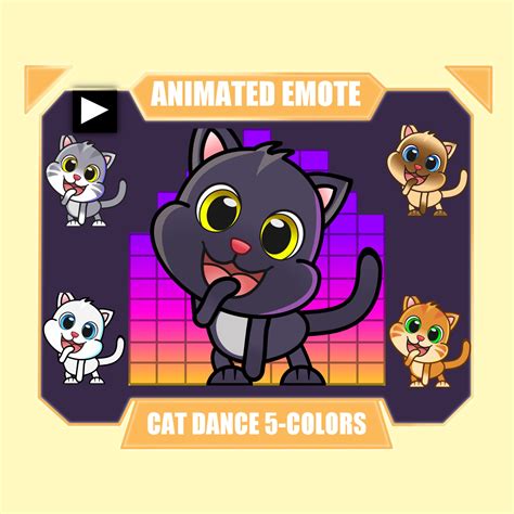 Animated Cute Cat Dance Emote For Twitch Discord Cat Party Jam Disco Rave Emote Black Orange