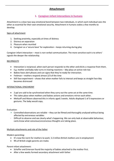 Summary Aqa A Level Psychology Attachment Revision Notes Attachment