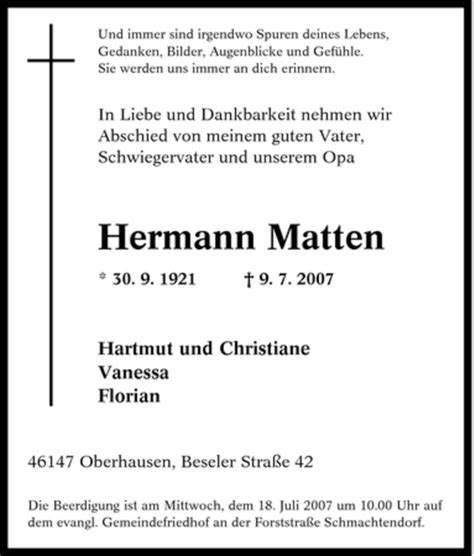 Traueranzeigen Von Hermann Matten Trauer In Nrwde
