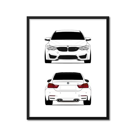 Bmw M4 F82 2014 2017 Front And Rear Car Poster Wall Art Decor Bmw M