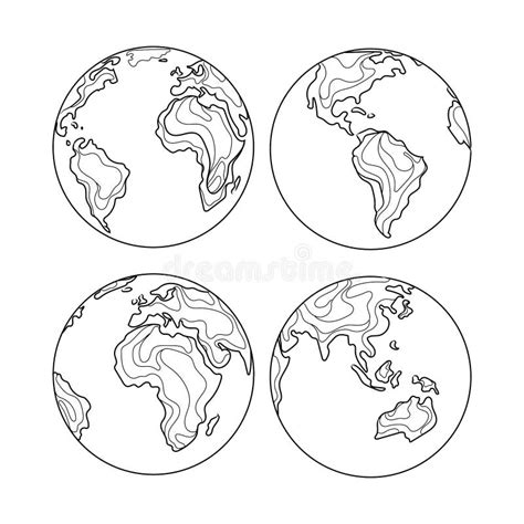 Earth Planet Vector Sketch Set Illustration Abstract Art Earth Globe Collection For Logo Icon
