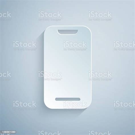 종이 잘라 스마트 폰 회색 배경에 고립 된 휴대 전화 아이콘 종이 아트 스타일 벡터 3차원 형태에 대한 스톡 벡터 아트 및 기타 이미지 3차원 형태 개념 건강관리와