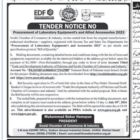 Tenders Advertisments General Advertisments Swabi Chamber Of