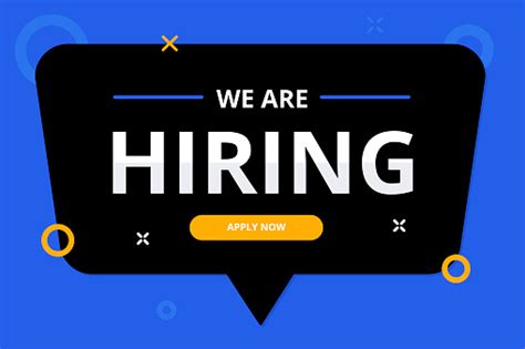 우리는 개념을 고용하고 있습니다 연설 거품에 구공공 광고 기하학적 배너 디자인 벡터 일러스트레이션 긴급 개념에 대한 스톡 벡터