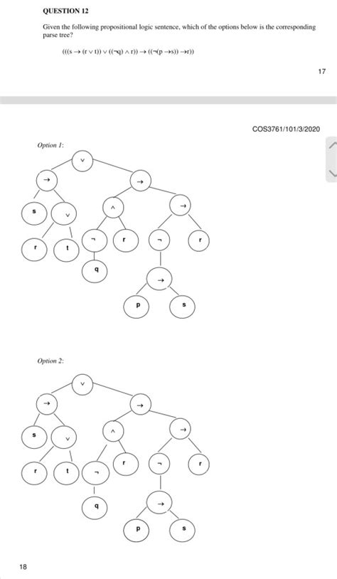 Solved QUESTION 12 Given The Following Propositional Logic Chegg Com
