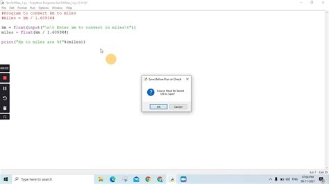 Code To Convert Km To Miles In Python Youtube
