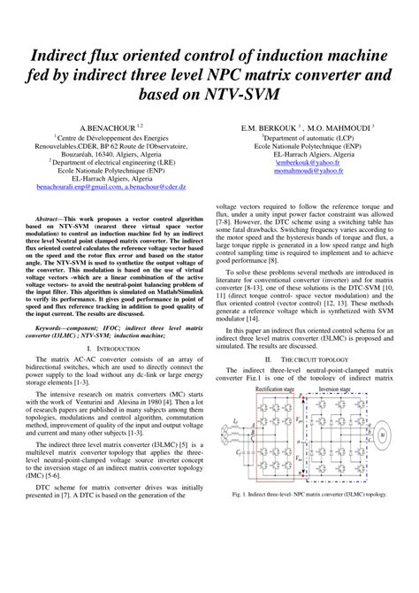 Pdf Indirect Flux Oriented Control Of Induction Machine Fed By Indirect Three Level Npc Matrix