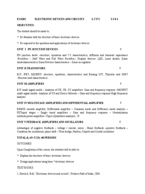 Ec6202 Electronic Devices And Circuits Syllabus Pdf Amplifier Bipolar Junction Transistor