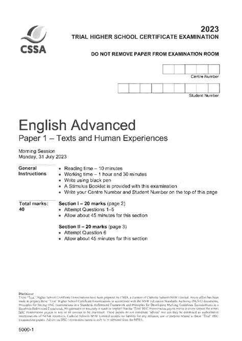 Cssa Paper 1 Questions 1 And 2 2023 Cssa 2023 Trial Higher School