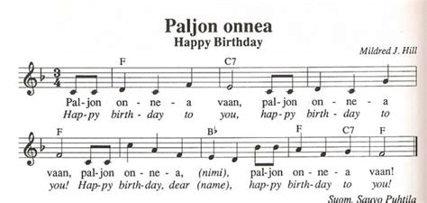 Paljon Onnea Vaan С днем рожденья детская песенка