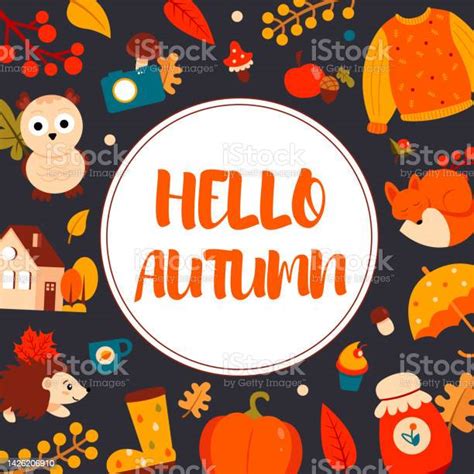 안녕하세요 가을 가을 단풍과 가을 속성의 배경에 벡터 일러스트레이션 0명에 대한 스톡 벡터 아트 및 기타 이미지 0명 10월 9월 Istock