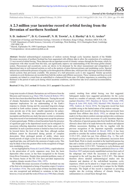 Pdf A 23 Million Year Lacustrine Record Of Orbital Forcing From The Devonian Of Northern Scotland