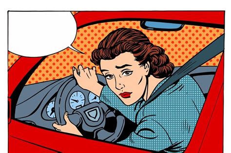 Female Driver Offending Transport Vintage Pop Art Pop Characters