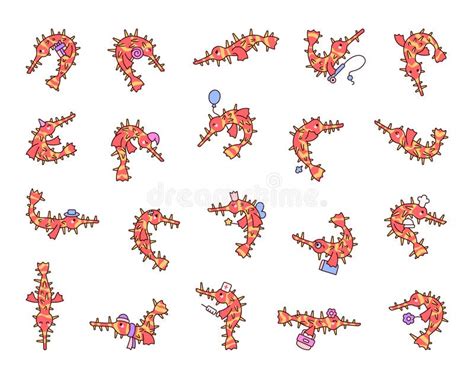 Pipefish Cute Kawaii Cartoon Character Set Stock Vector Illustration