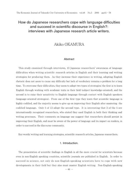 How Do Japanese Researchers Cope With Language Difficulties And Succeed In Scientific Discourse