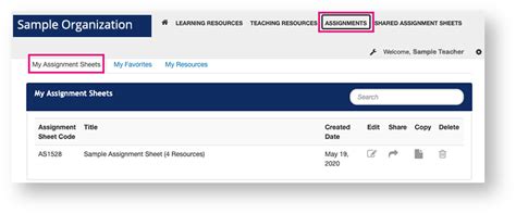 View And Manage Assignment Sheets Perspective Online User Guide