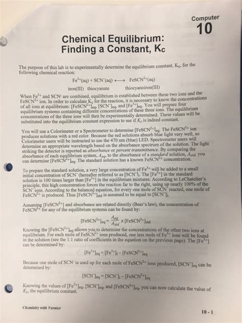 Computer 10 Chemical Equilibrium Finding A Constant