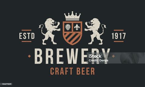 양조장 엠블럼 전령 사자가있는 엠블럼 빈티지 맥주 라벨 술집 바 선술집 양조장 맥주 하우스 포스터 벡터 일러스트레이션 로고에