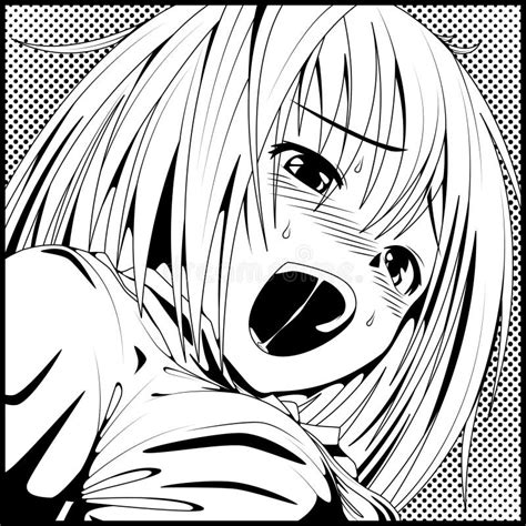 Black Vector Art Girl With Manga Ahegao Face Emotion Hand Drawn Art