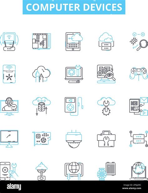 Computer Devices Vector Line Icons Set Laptop Desktop Monitor Printer Keyboard Mouse