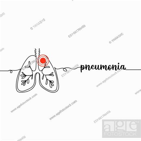 Continuous One Line Drawing Silhouette Of A Pneumonia Disease Concept
