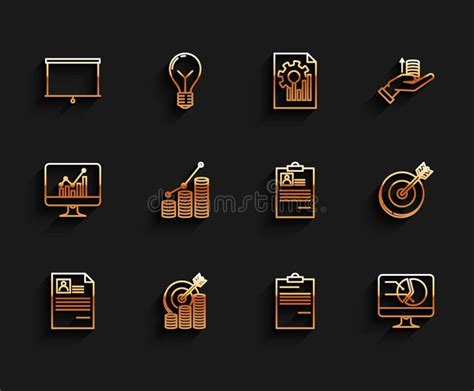 Set Line Resume Target With Coin Symbol Chalkboard Document Computer Monitor Graph Chart