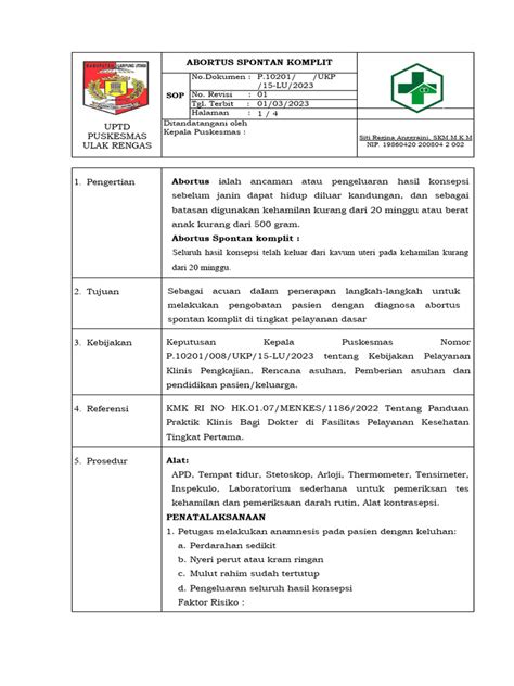 Sop Abortus Spontan Komplit Pdf Self Improvement Science And Mathematics