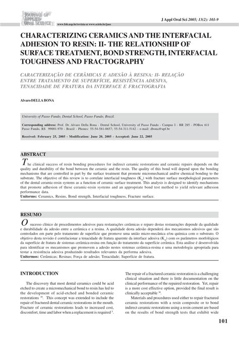 Pdf Characterizing Ceramics And The Interfacial Adhesion To Resin Ii The Relationship Of