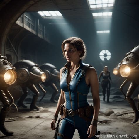 Woman Vault Dweller Pursued By Regenerators And Mutant Insect Stable