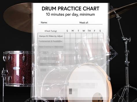 Drum Practice Chart Digital Download Printable Practice Log Musical Instrument No Side