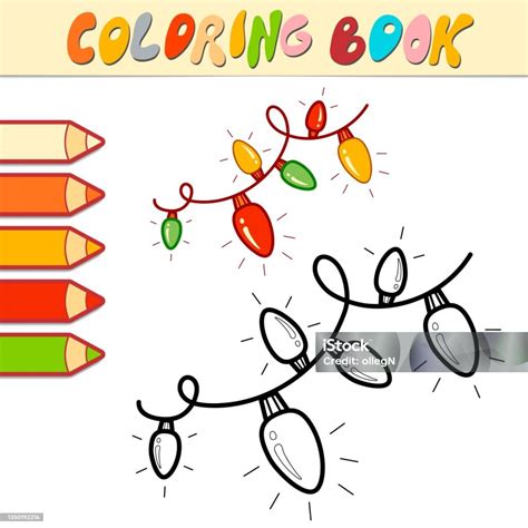 아이들을위한 색칠 공부 책이나 페이지 크리스마스 화환 흑백 벡터 일러스트레이션 0명에 대한 스톡 벡터 아트 및 기타 이미지 0명 갈란드 장식품 검은색 Istock