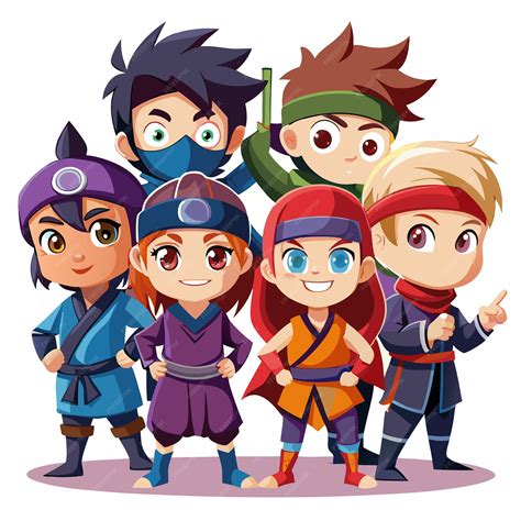Six Cute Cartoon Anime Characters Dressed In Traditional Japanese