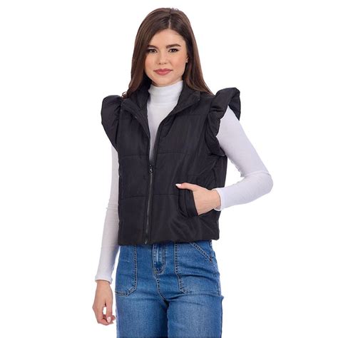Mud Pie Womens Lile Black Ruffle Quilted Vest