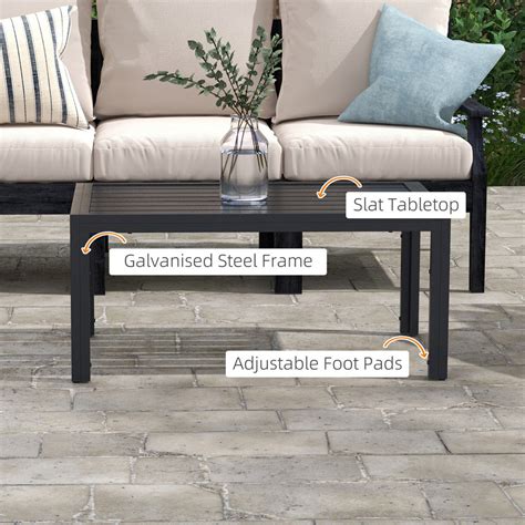 Outsunny Black Steel Frame And Slat Tabletop Outdoor Side Table Homebase