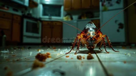 Close Up Of A Cockroach On A Kitchen Floor Ideal For Pest Control Or