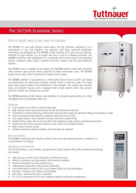 The 5075hs Autoclave Series Tuttnauer