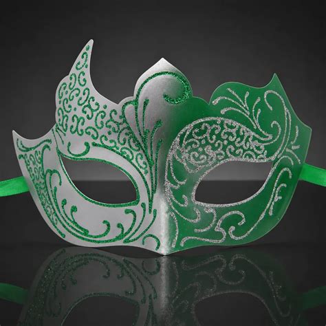 Silver And Green Masquerade Mask With Glitter