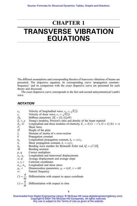 Solution Formulas For Structural Dynamics Transverse Vibration