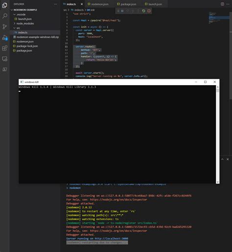 nodemon opens windows kill exe but doesn t restart process · issue