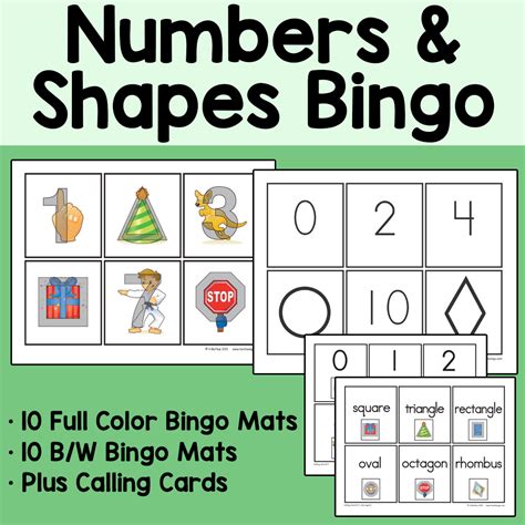 Cover Of Numbers And Shapes Bingo Printable Showing Color And Bw Bingo