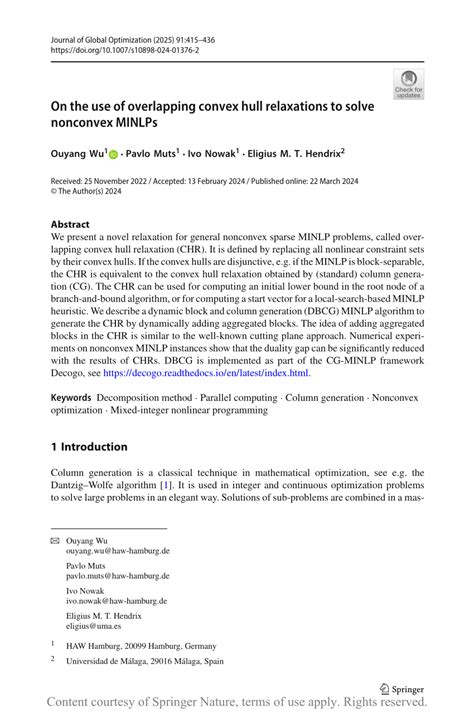Pdf On The Use Of Overlapping Convex Hull Relaxations To Solve Nonconvex Minlps