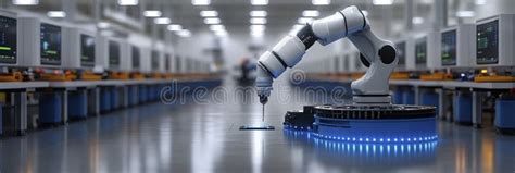 Cutting Edge Robotic Arm In Expansive Tech Facility Stock Illustration Illustration Of