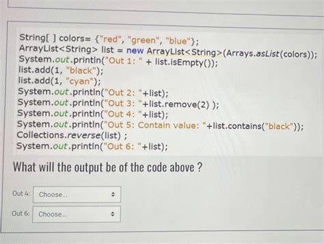 Solved String Colors Red Green Blue Arraylist