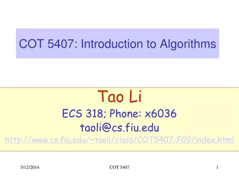 Ppt Cot 5407 Introduction To Algorithms Powerpoint Presentation