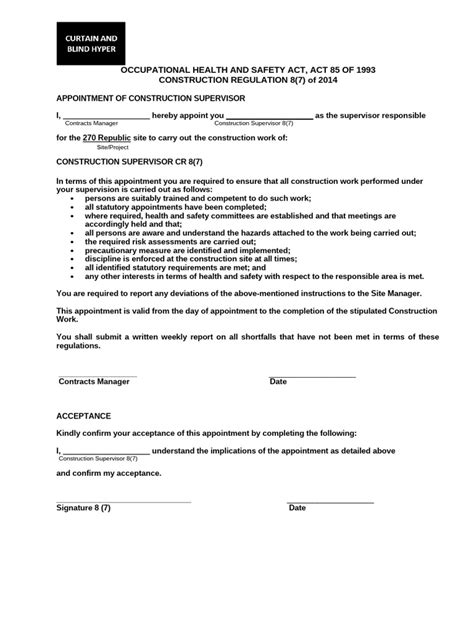 Appointment Cr 8 7 Construction Supervisor Pdf