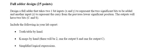 Solved Full Adder Design Points Design A Full Adder Chegg Com